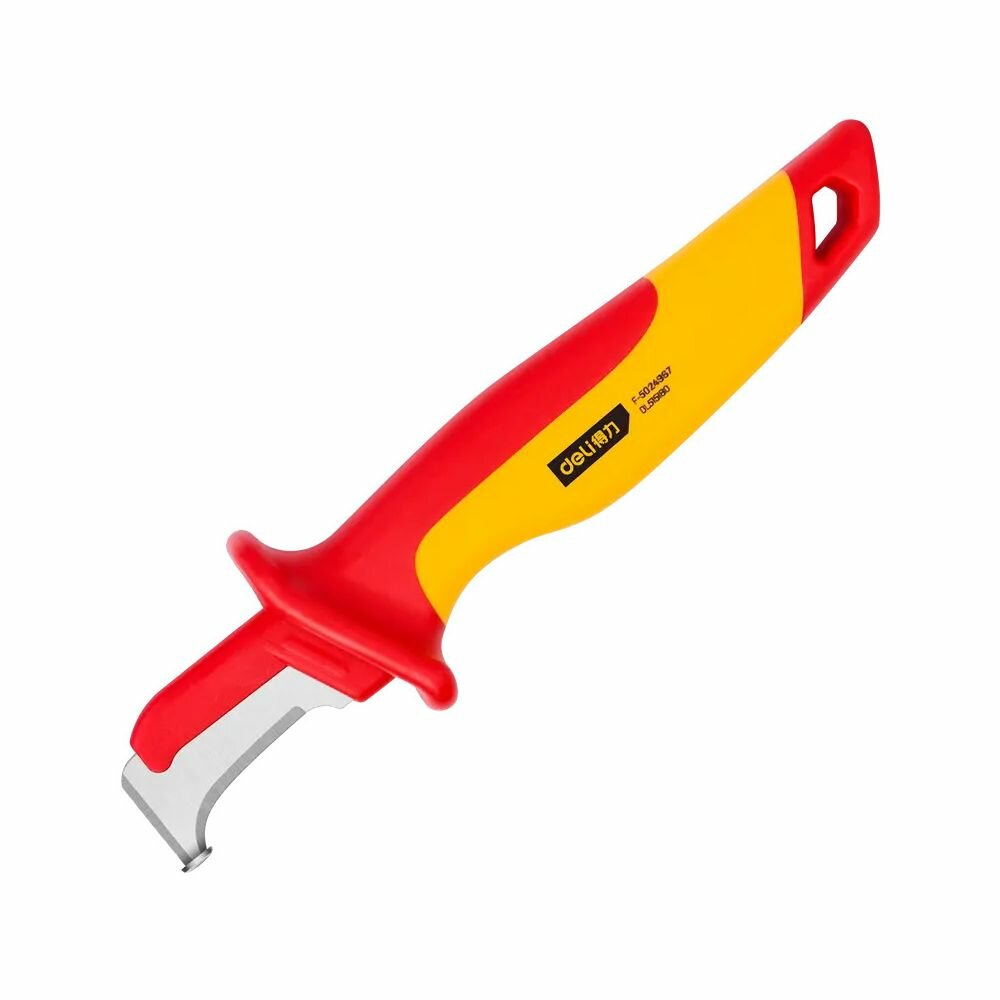 Нож Deli Нож электрика диэлектрический изогнутый с "пяткой" Deli DL515180 || 180мм, нержавеющая сталь, сертификат VDE для работ под напряжением до 1000 В, чехол для режущей части уц-2-2