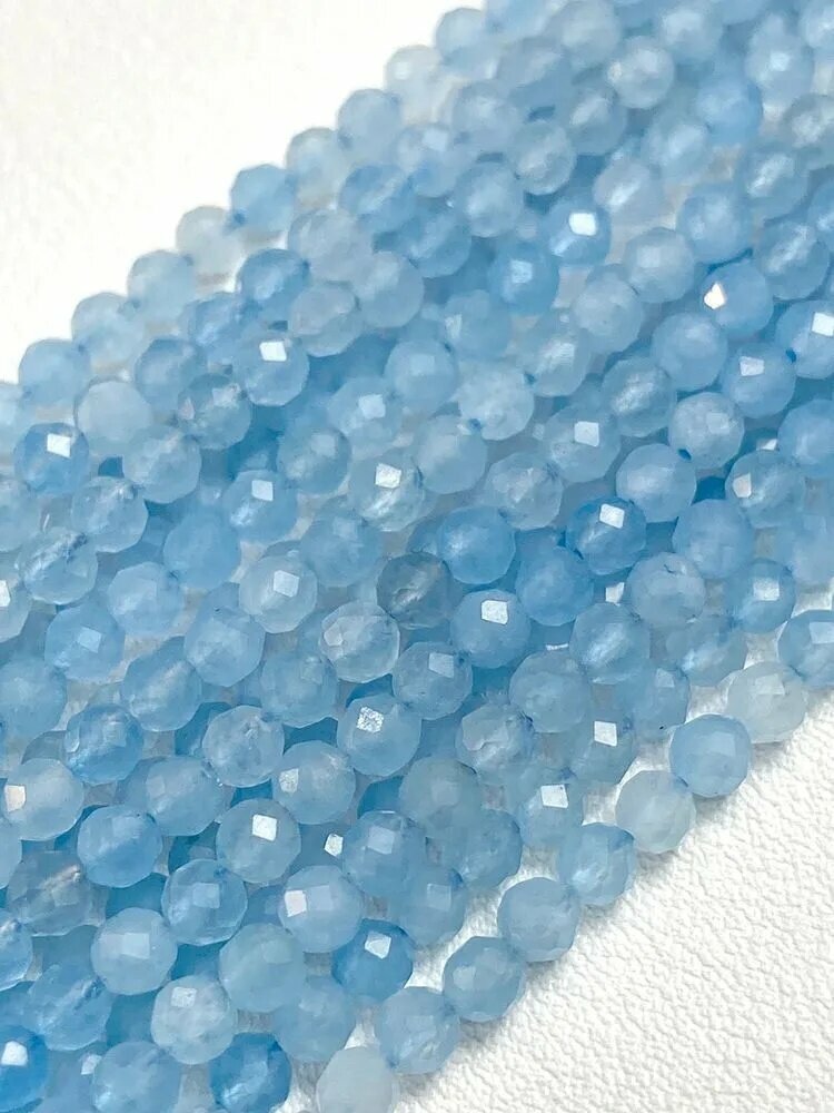 3мм, Аквамарин, граненый бусины из натуральных камней