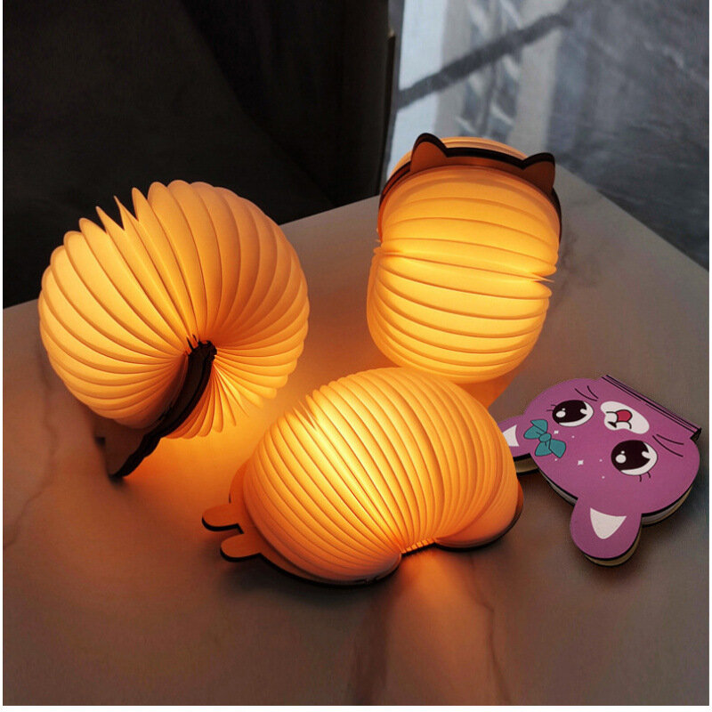 Складная лампа-книга из дерева с LED-подсветкой, мультяшный стиль в фиолетовом цвете для интерьера и подарков студентам
