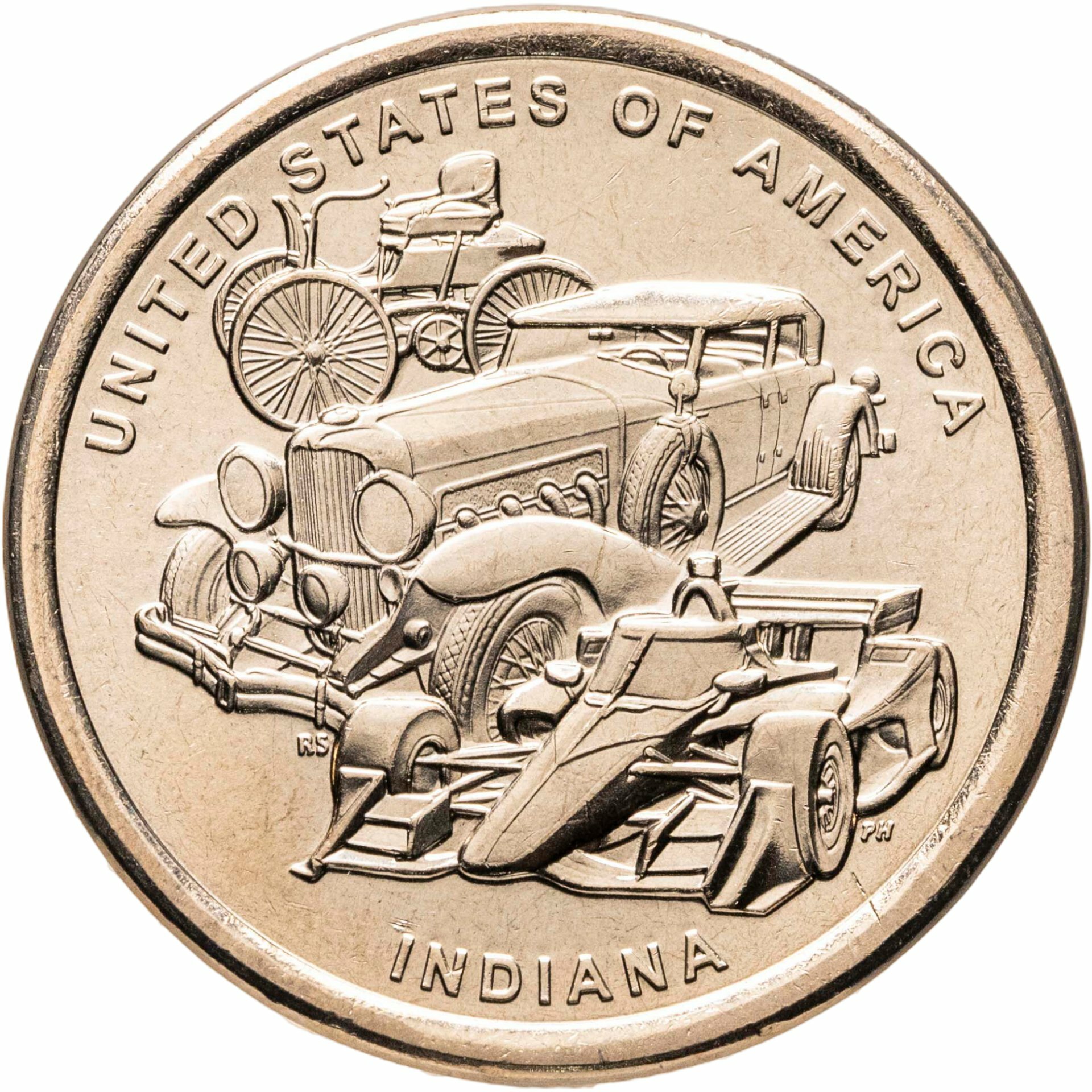 США 1 доллар 2023 P Американские инновации - Автомобильная промышленность Индиана, Медь с марганцево-латунным покрытием, в сохранности UNC