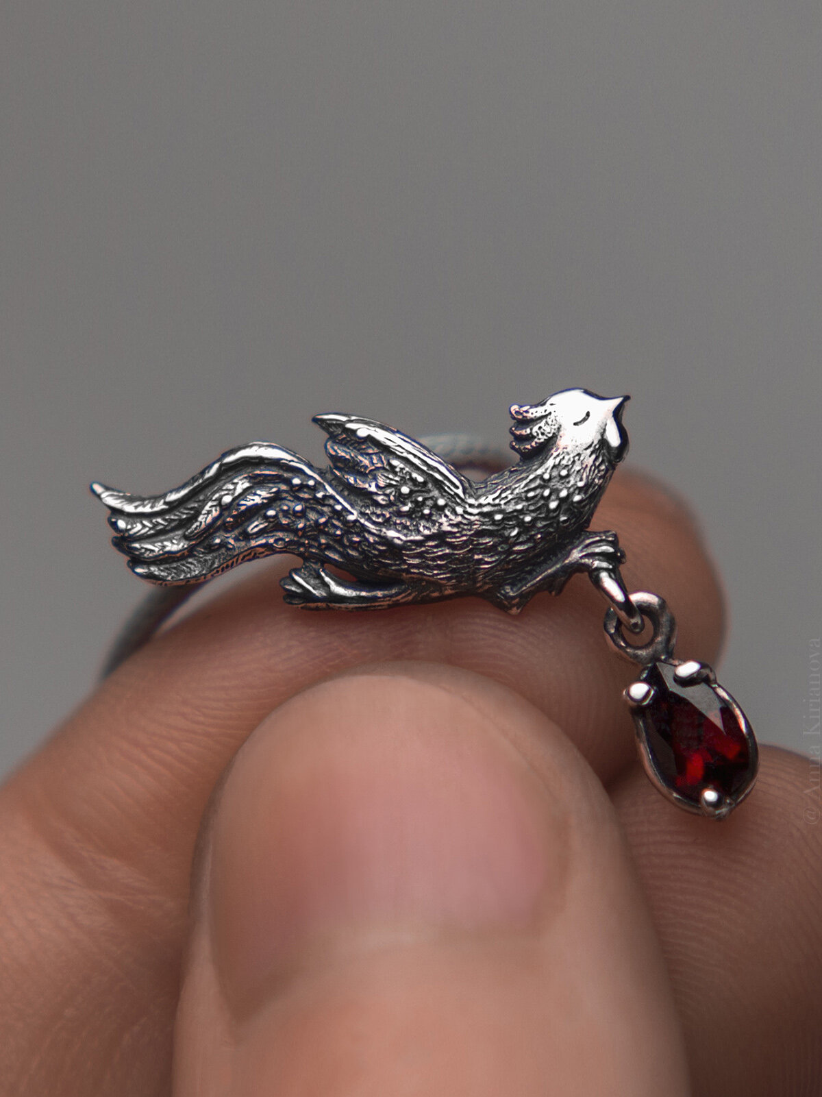 Подвеска Одушевлённое Серебро, серебро, 925 проба, чернение, гранат