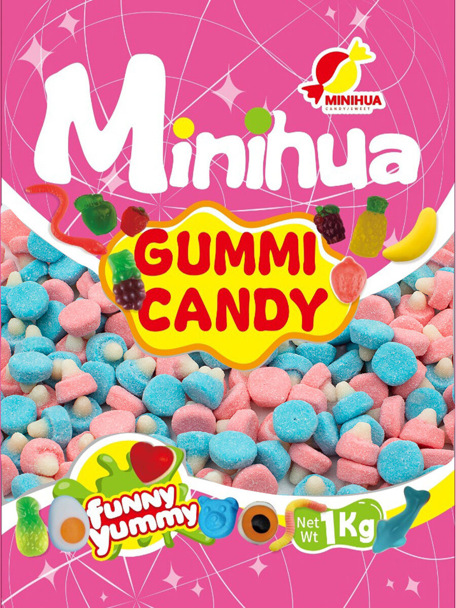 Мармелад жевательный "Грибочки разноцветные" кислые HALAL 1кг MINIHUA/Китай