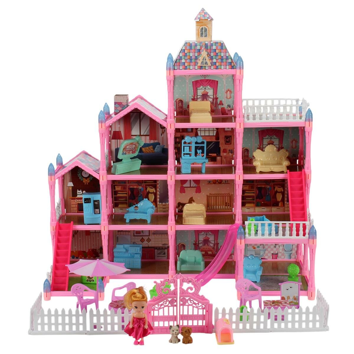 Дом для куклы, коробка 636-7: 285 деталей, розовый, 39x8x32 см