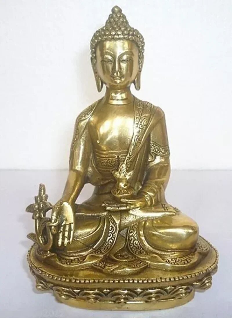 Большая тибетская древняя тибетская латунная статуя, медицинские статуи Будды