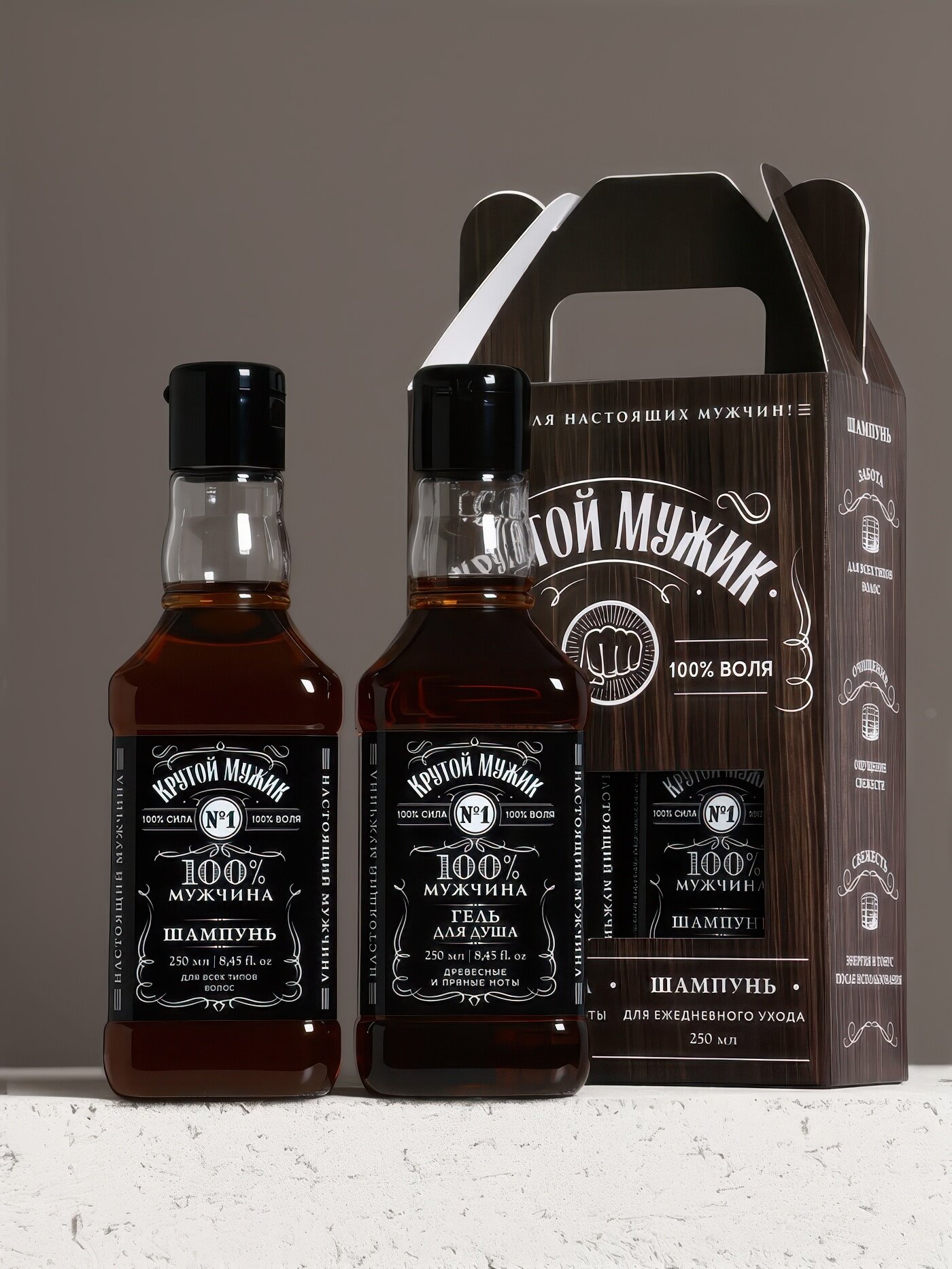 Набор "Крутой мужик", гель для душа и шампунь для волос во флаконах виски, 2х250 мл 9700974