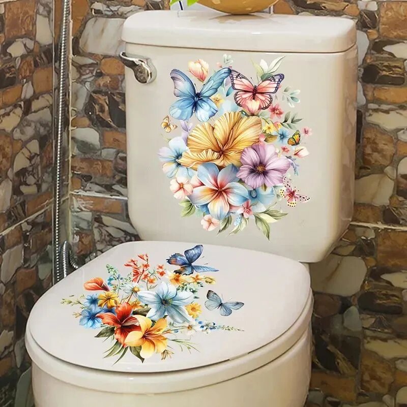 2ШТ DIY ванная комната съемные водонепроницаемые наклейки с рисунком цветов, птиц и животных