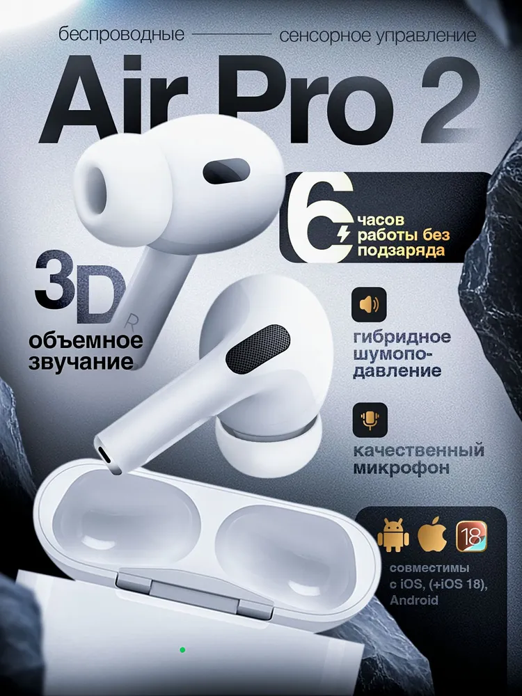 Беспроводные наушники Air Pro 2, шумоподавление, с влагозащитой, белые