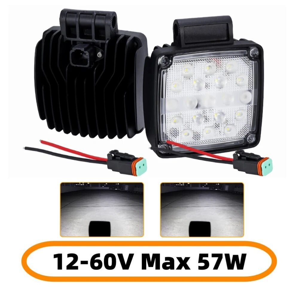 2 шт. 19 светодиодных рабочих фонарей для экскаваторов 12 В-60 В 57 Вт фары для погрузчика, трактора, вилочного погрузчика, вспомогательных фонарей с 2-контактным разъемом