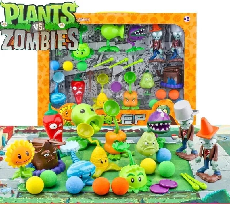 Игровой набор Растения против Зомби Plants vs. Zombies в подарочной коробке, 12 штук, стреляющий Горохострел и зомби