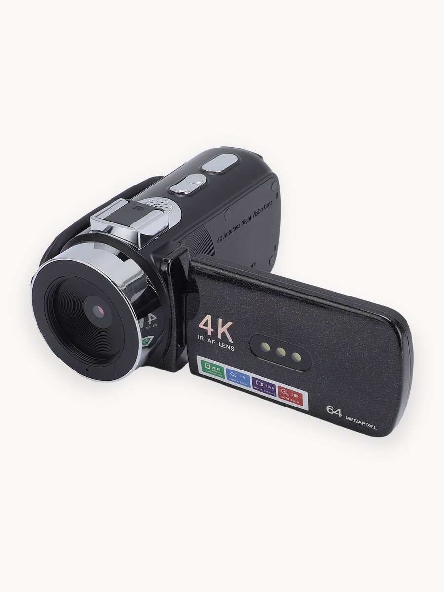 Видеокамера 4K 64MP HD 28-кратный цифровой зум с автофокусом цифровая камера видеорегистратор с 3-дюймовым вращающимся экраном светодиодная подсветка для путешествий