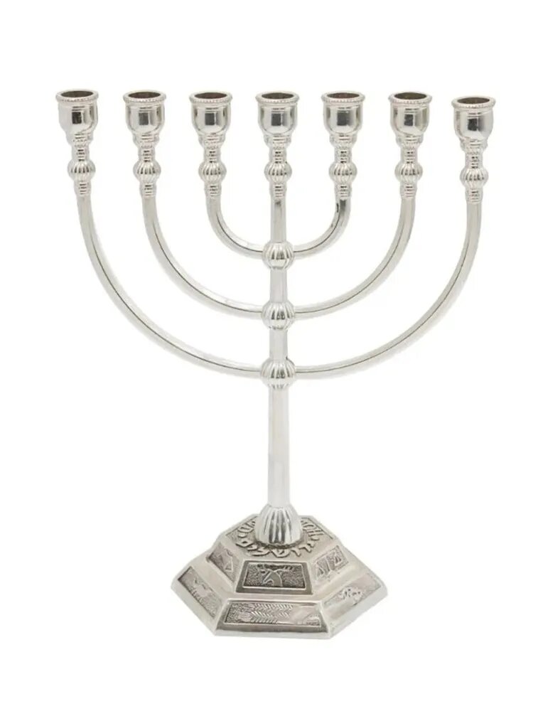 Серебристый подсвечник для семи свечей из цинкового сплава, высота 17 см