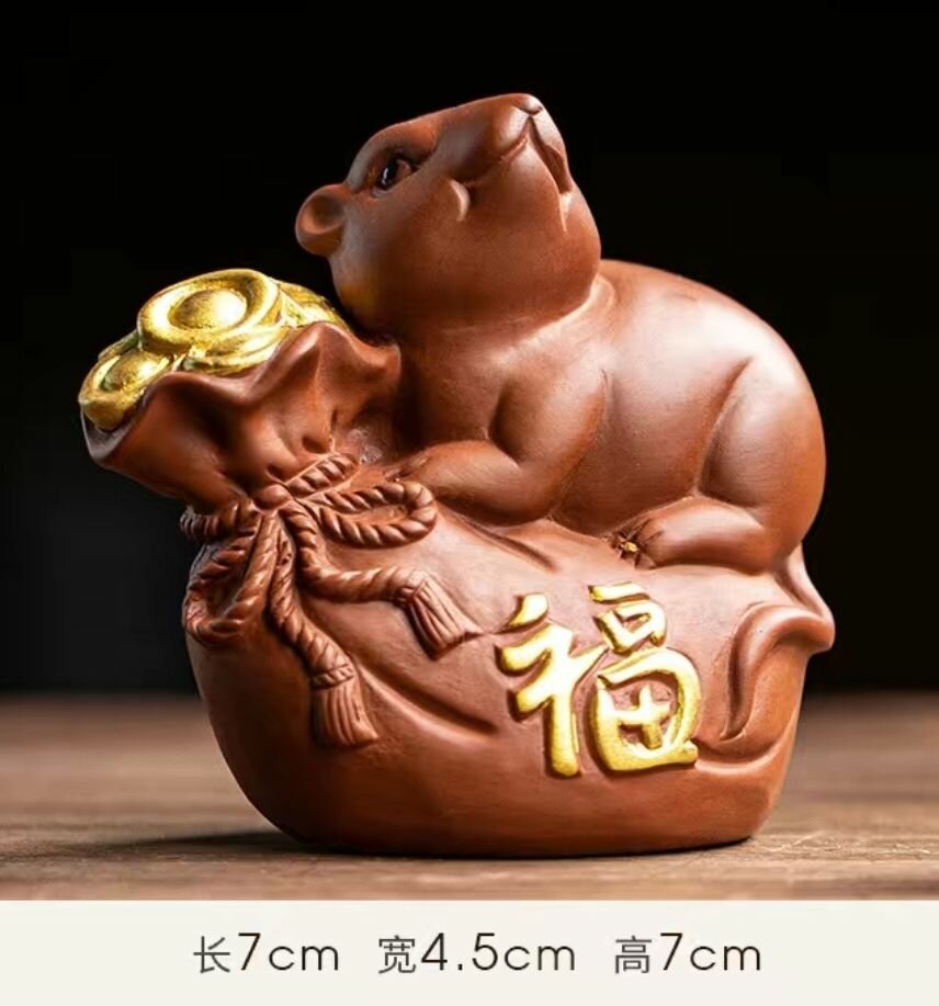 Крыса 7х7х4.5см Фигурка для чайной церемонии из красной светлой глины