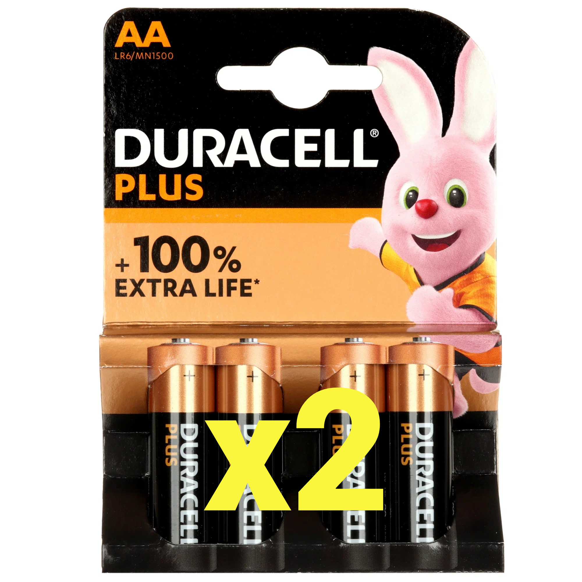 Батарейка DURACELL PLUS AA BL4х2 (8) шт. 2 блистера по 4 шт, щелочная 1.5 В