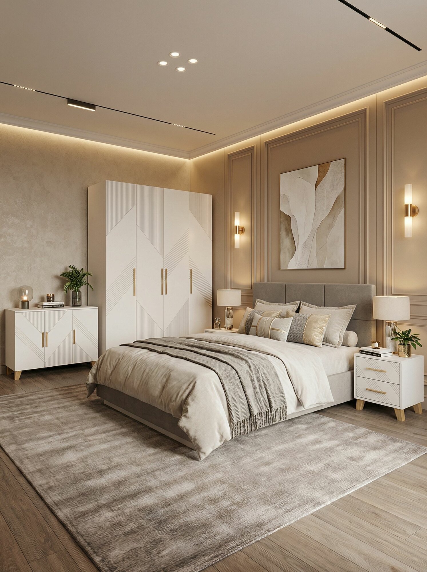 Комплект мебели для спальни Ирис (comp51) (Кашемир, Кашемир) (Диал Соната Шерлок 932/Белый)