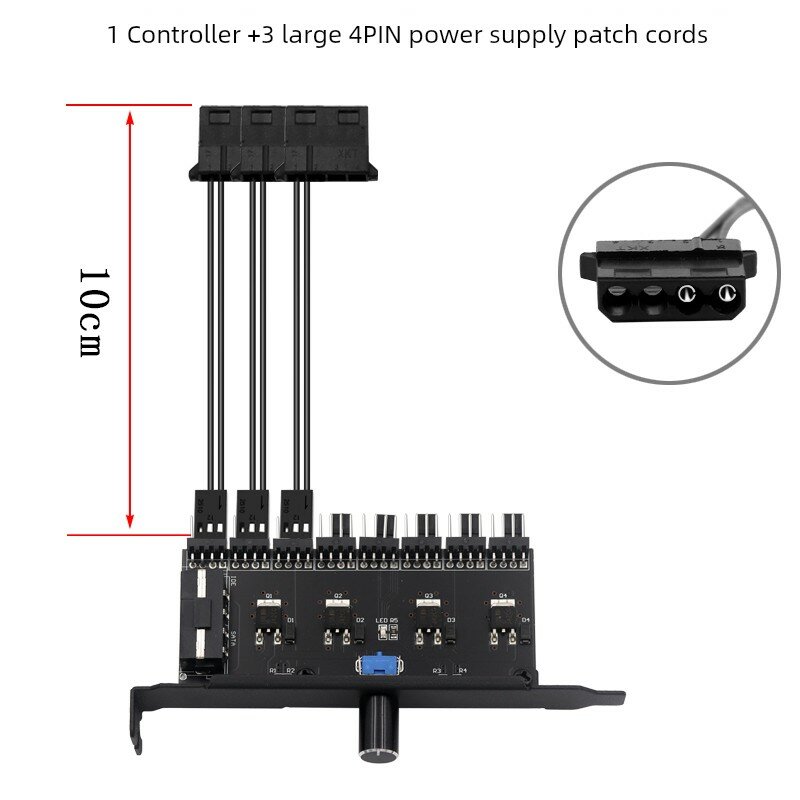 8-канальный PCI контроллер вентилятора с 4-пиновым питанием, одинарный регулятор, 3 дополнительных кабеля для 8