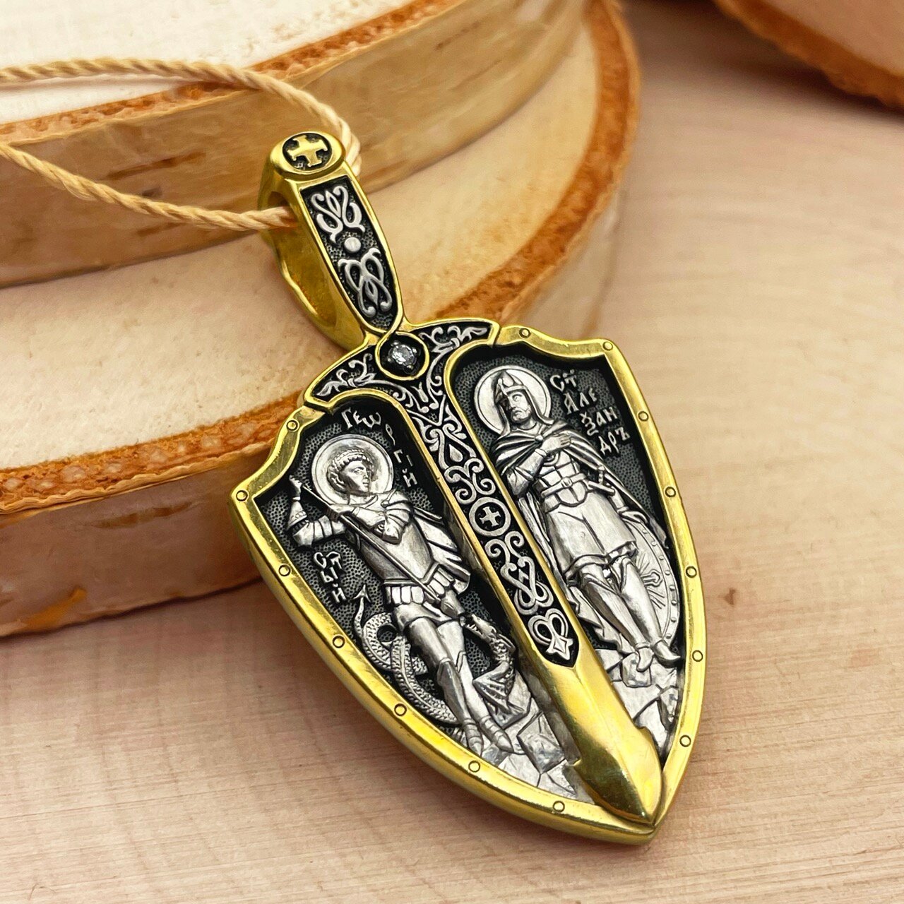 Подвеска, серебро, 925 проба, золочение, чернение