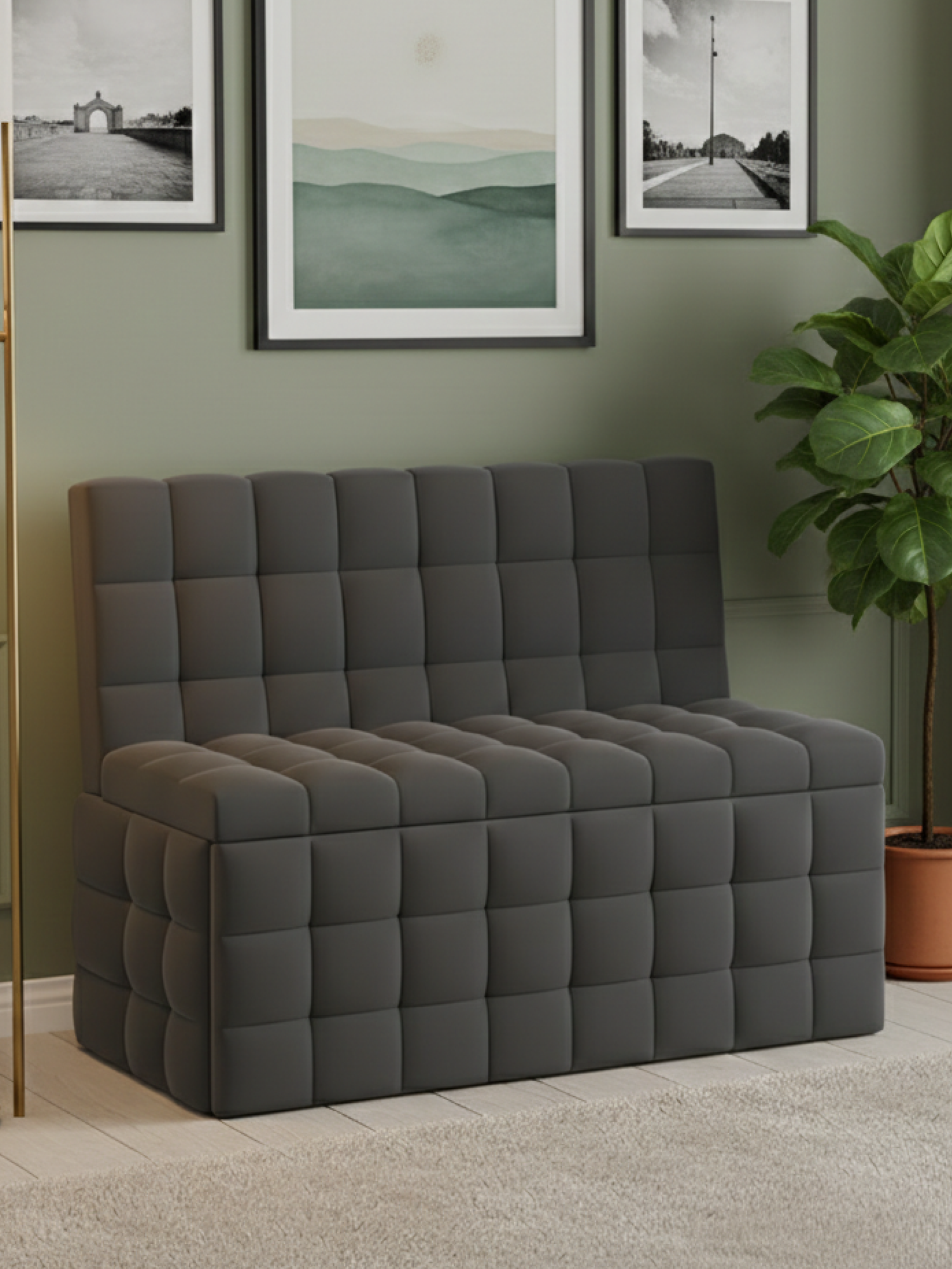 Диван для кухни "Темпо" PRIME с местом для хранения, велюр, цвет серый