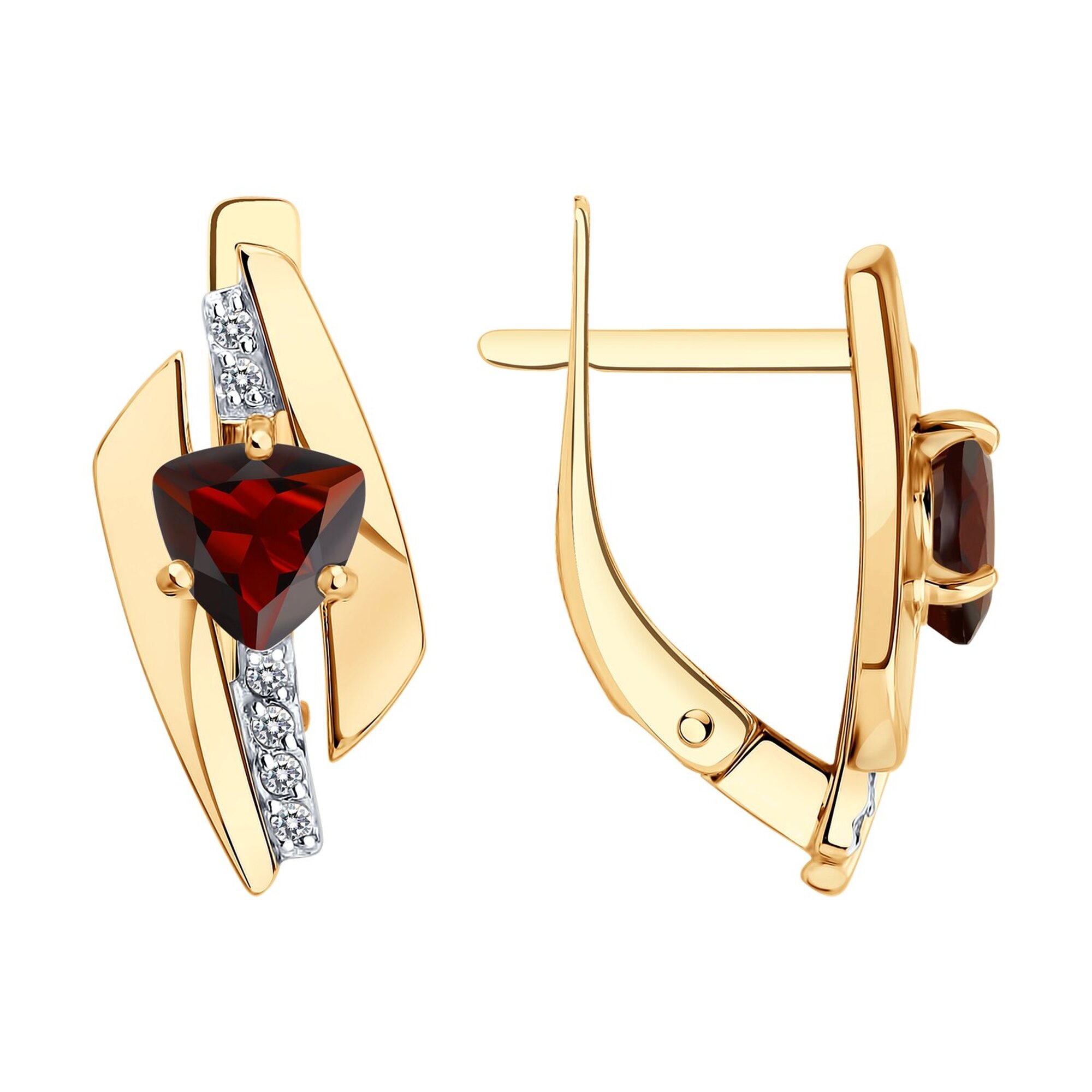 Серьги, красное золото, 585 проба, фианит, гранат