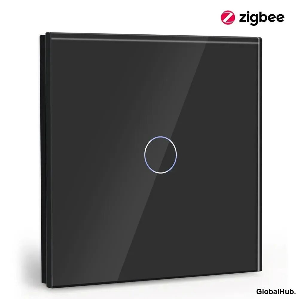 Сенсорный выключатель Zigbee одноклавишный, умный выключатель для Алисой, 1 клавиши, без нуля на, работает со шлюзом, панель стекло Черная