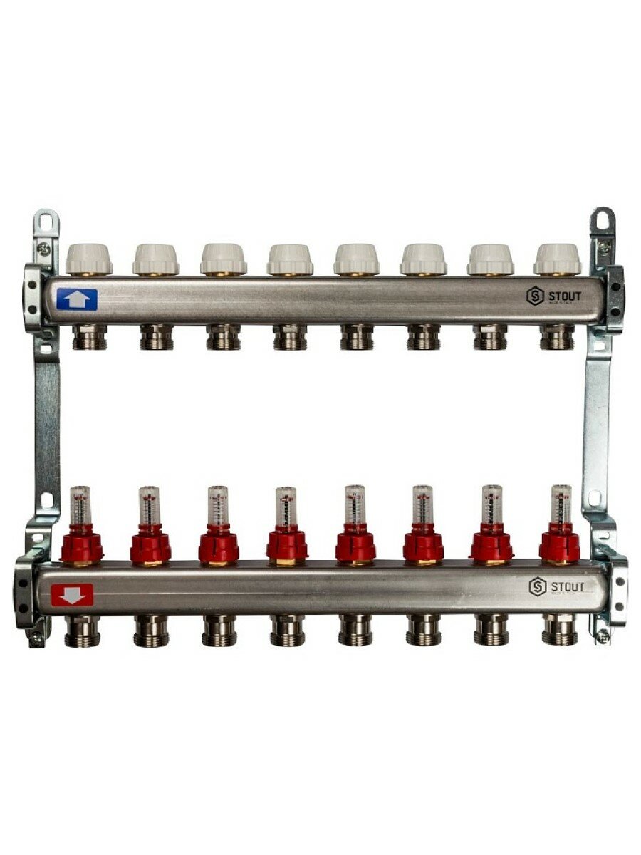 Коллекторная группа STOUT с расходомерами на 8 выходов из нерж. стали (SMS 0917 000008)