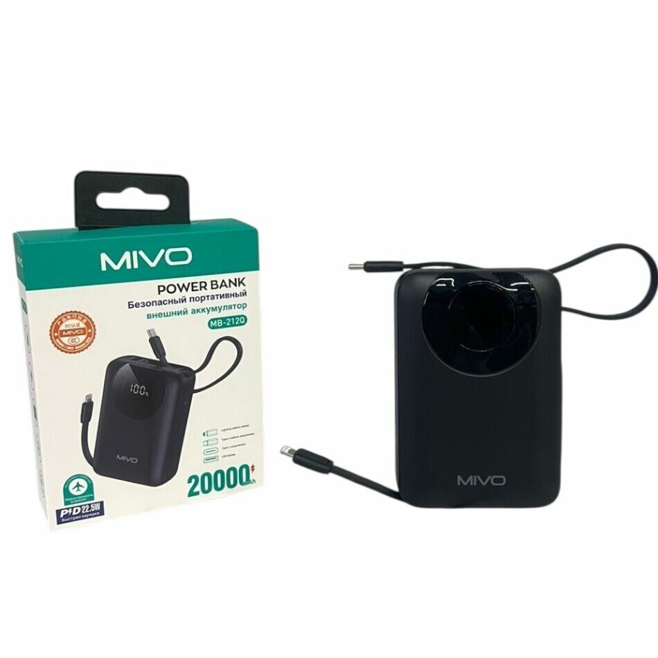 Внешний аккумулятор с кабелями Mivo MB-212Q 20000mAh 22.5W
