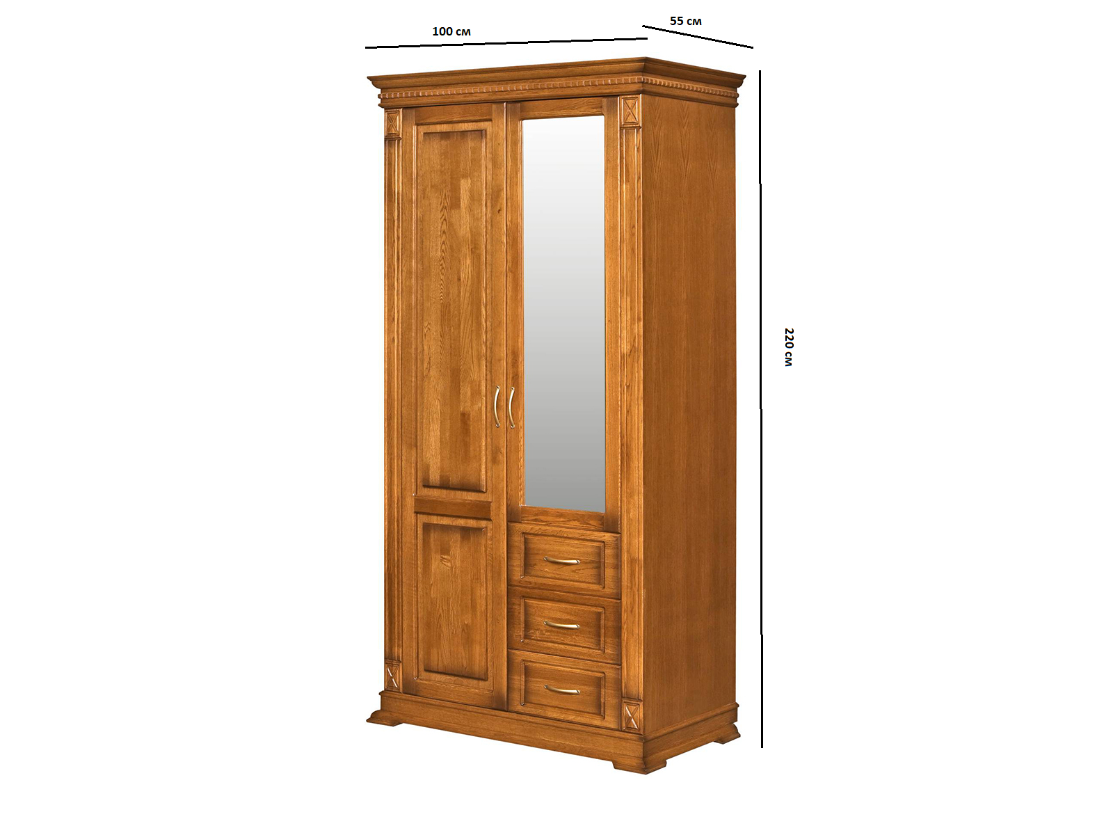 Шкаф распашной , Верди Premium 030 классический орех 2, зеркало, 3 ящика 100*55*220