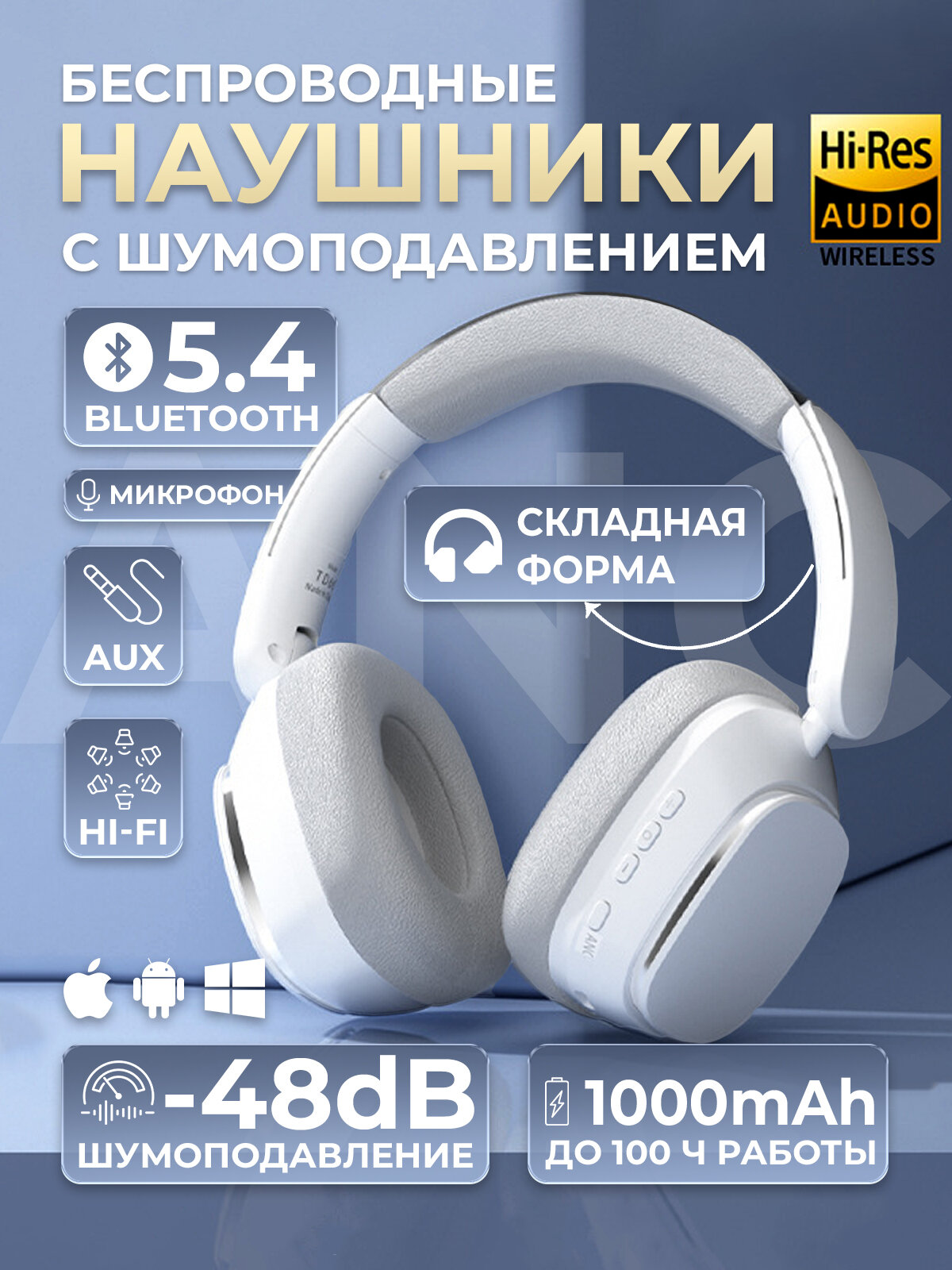 Наушники беспроводные большие FORTENGO TD-66 с шумоподавлением ANC