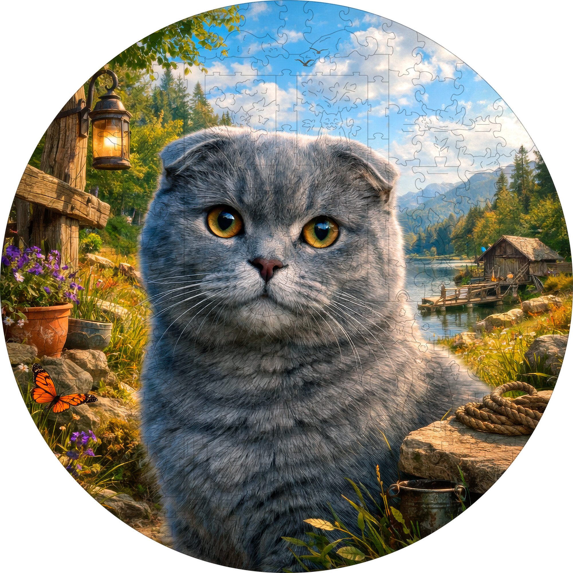 Деревянный пазл Шотландская вислоухая кошка / 30х30см, 200 деталей / Подарок для взрослых и детей