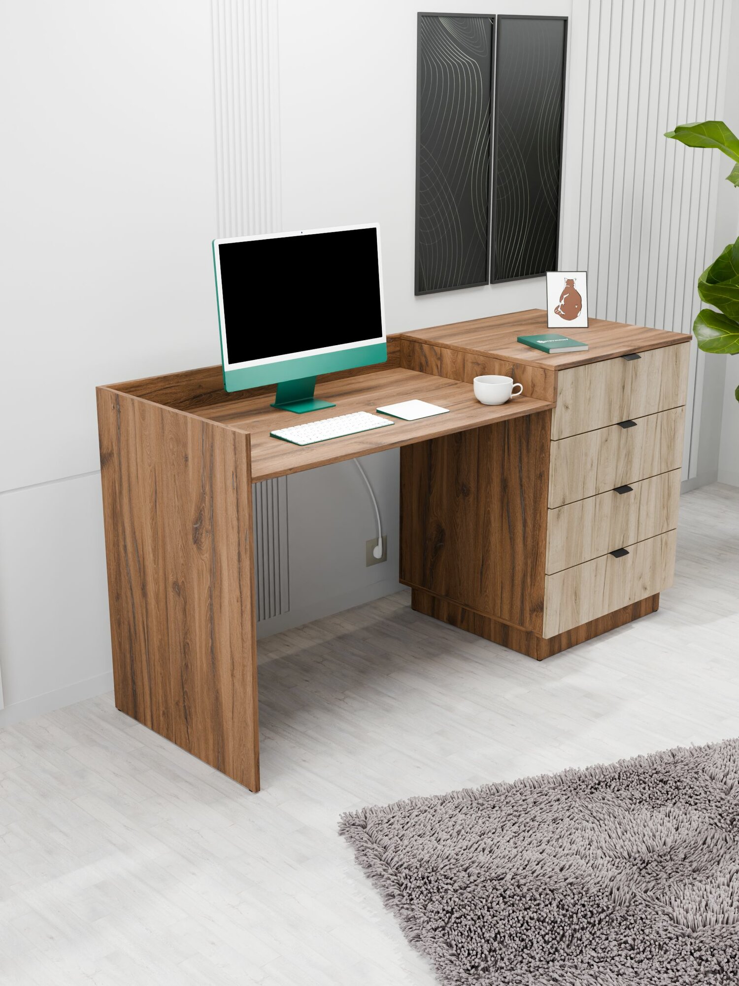 Изумлит Стол письменный для офиса и дома Бридж 163.2х86.6х60 см, дуб крафт табачный - дуб крафт серый