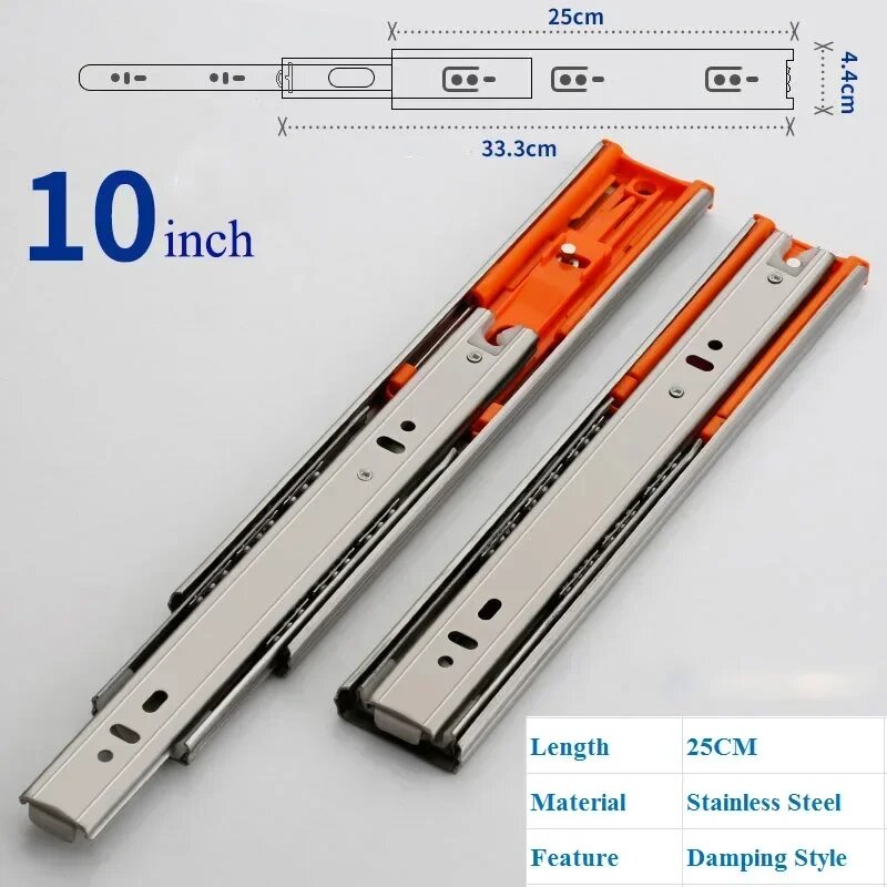 Мебельные направляющие для ящиков нержавеющая сталь 25-50 см 201 Damping-10 inch