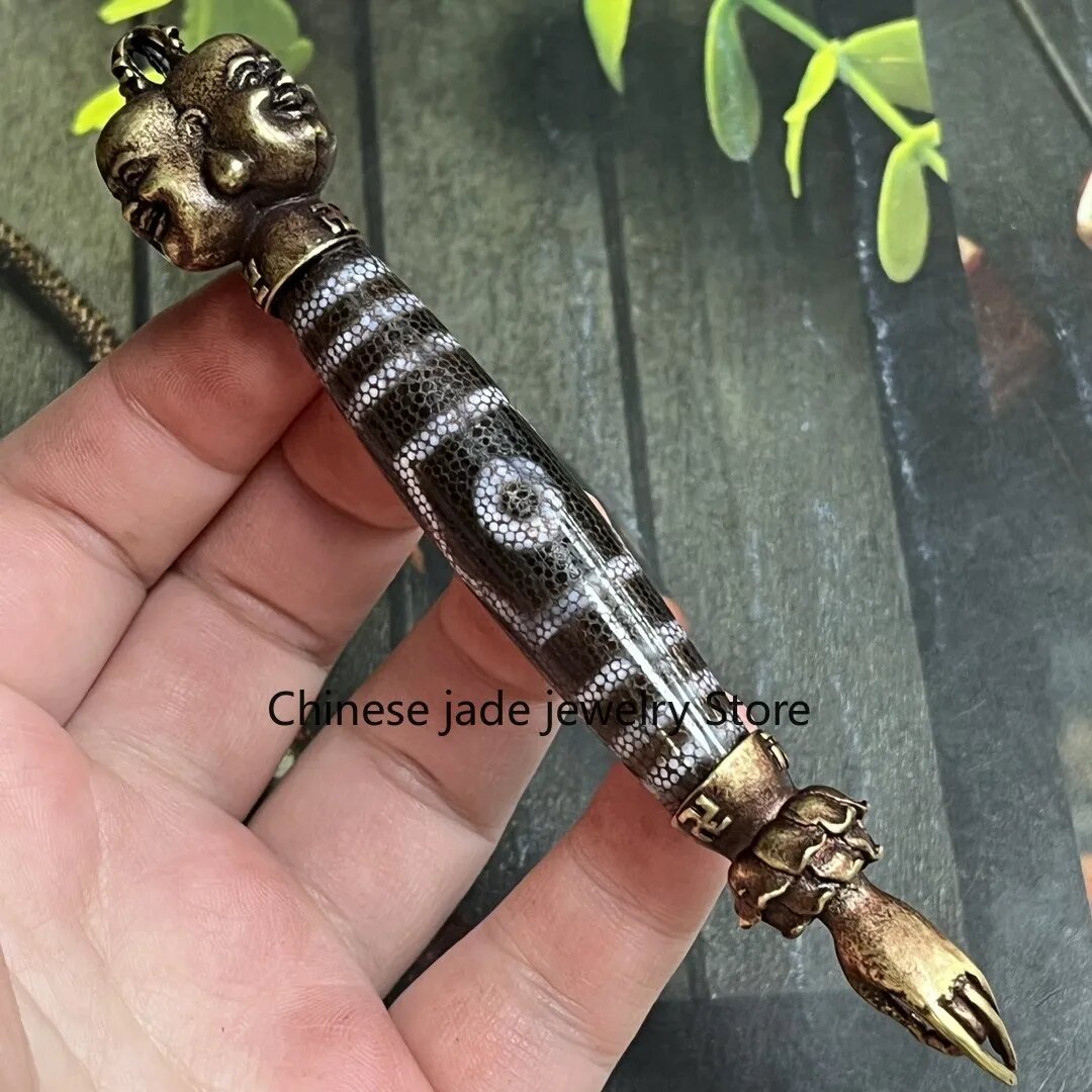 Огонь из мякоти с масляным покрытием, трехие бусины Дзи, инкрустированные медным смеющимся мужским и женским свитером из натурального агата Будды