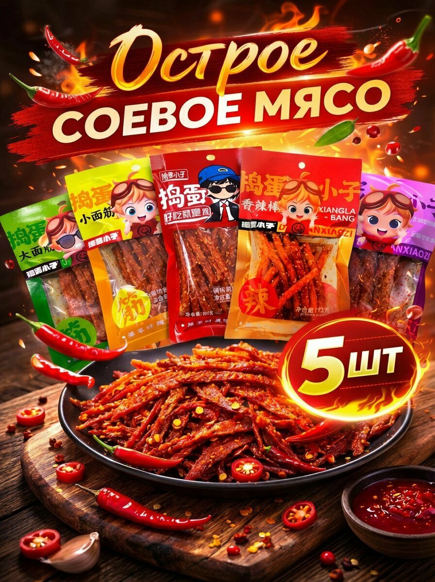 Острое соевое мясо, китайские острые закуски латяо 5шт