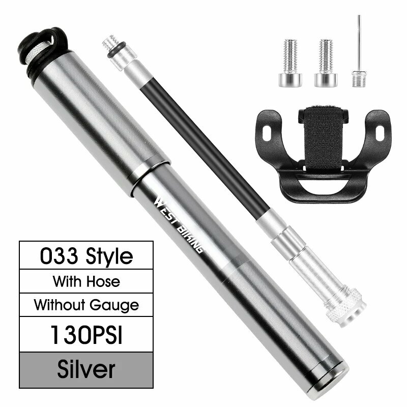 WEST BIKING Портативный велосипедный насос 160PSI Серебряный, 130PSI Silver
