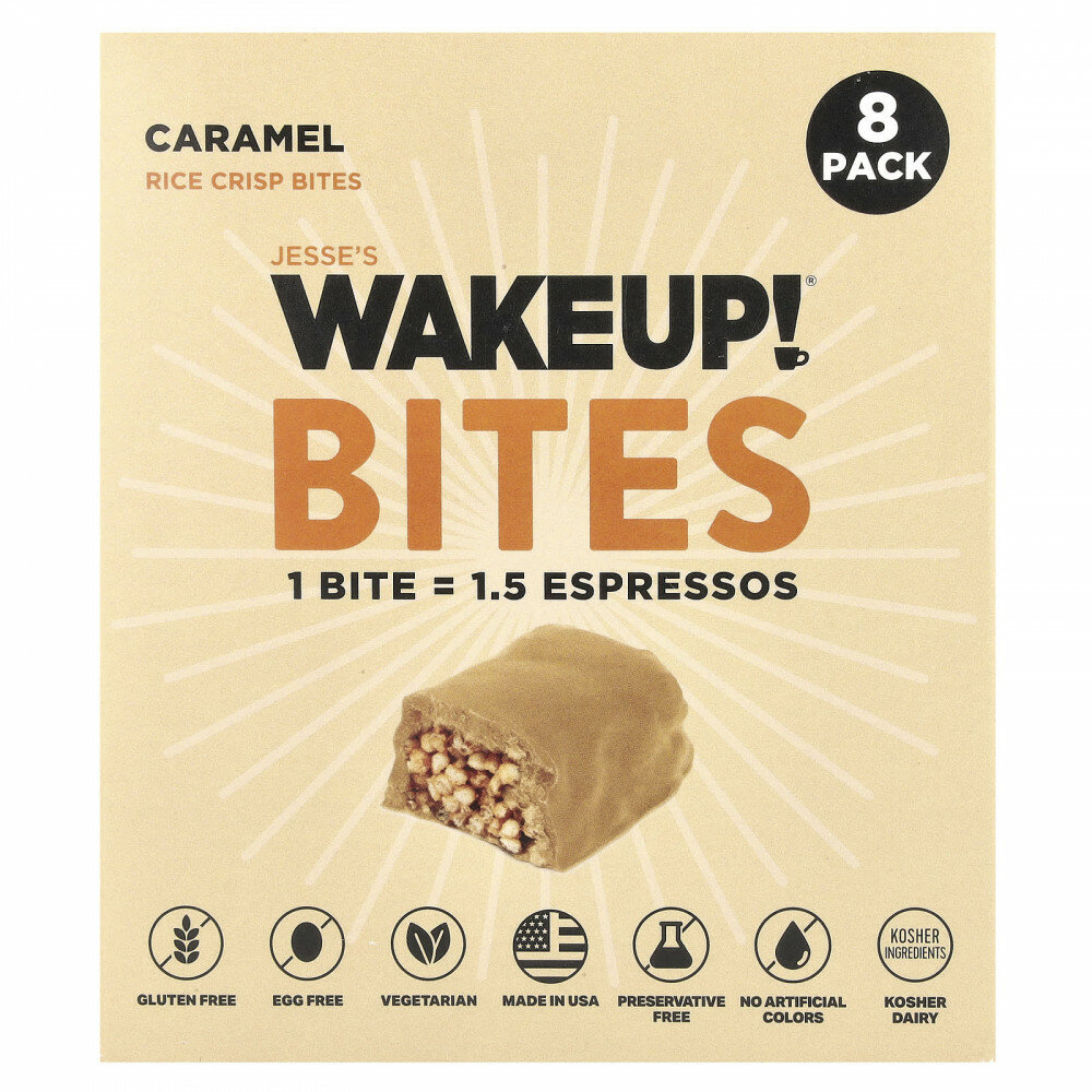 Jesse's WAKEUP, Rice Crisp Bites, карамель, 8 пакетиков по 15 г (0,53 унции)