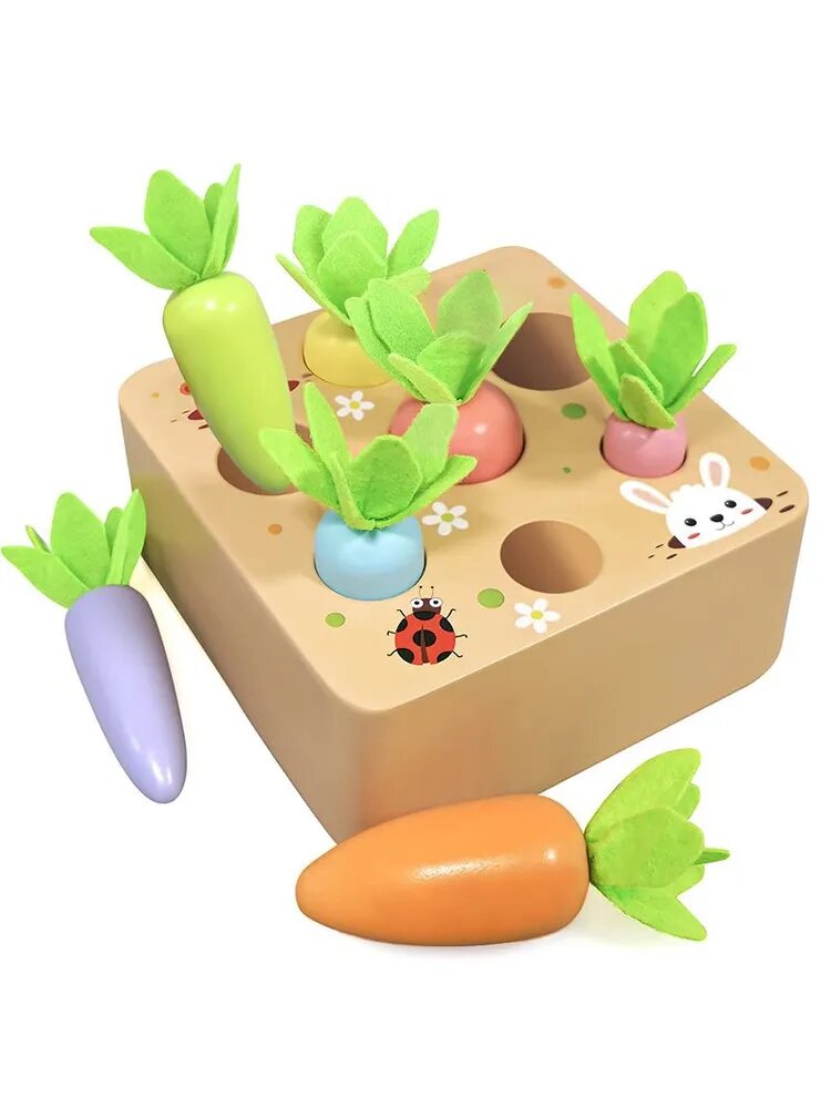 Сортер Морковки - Деревянная развивающая игра для детей, вытаскиваем морковки, для развития моторики