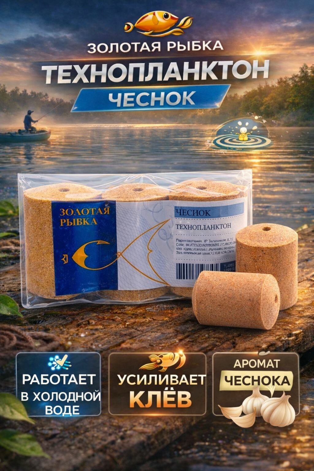 Технопланктон для рыбалки "Чеснок" Золотая Рыбка, прикормка брикет для карася, карпа и леща, для холодной воды