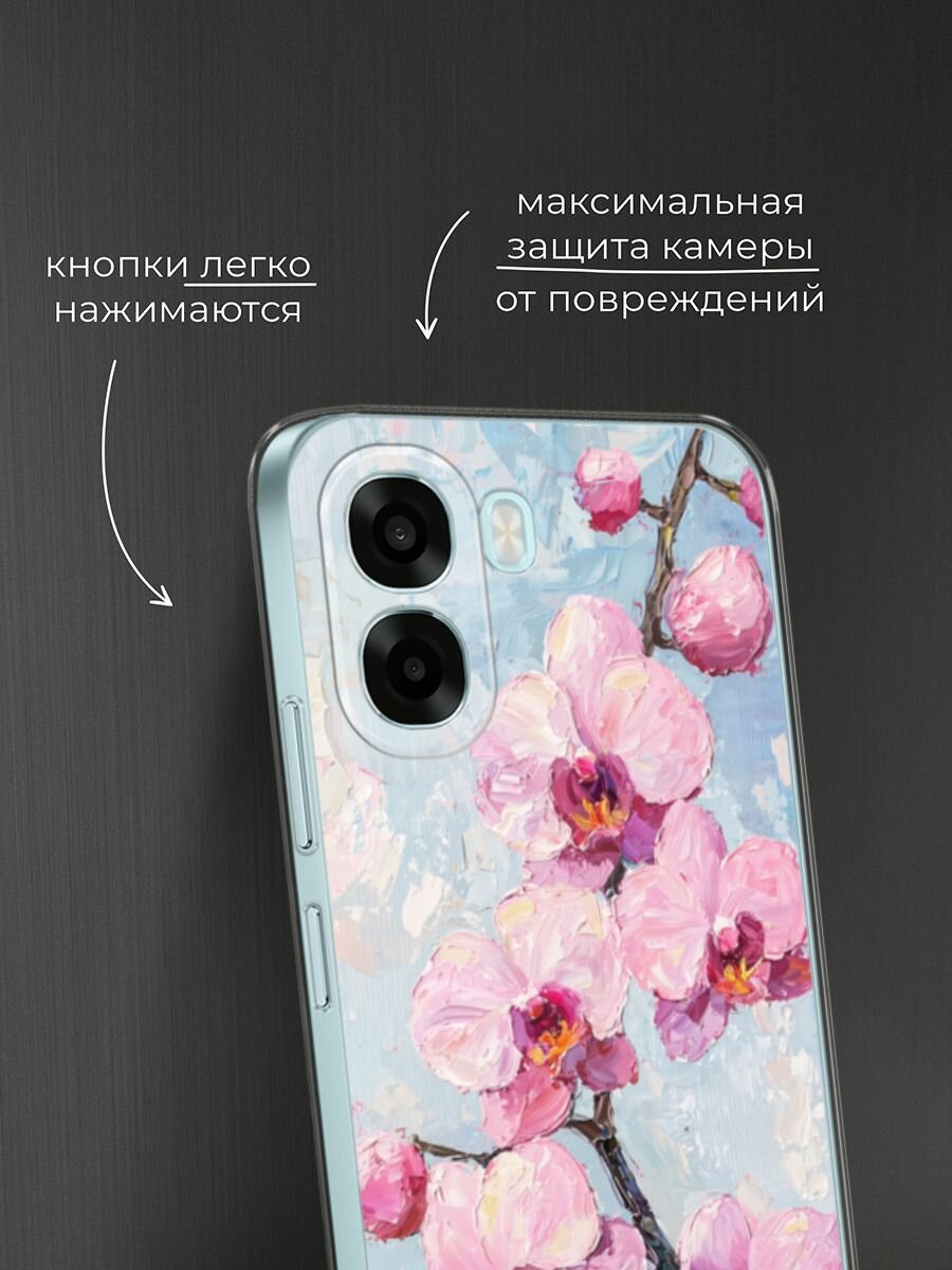 Силиконовый чехол на Oppo A6x / Оппо A6x с принтом Ветка сакуры маслом — фото 1