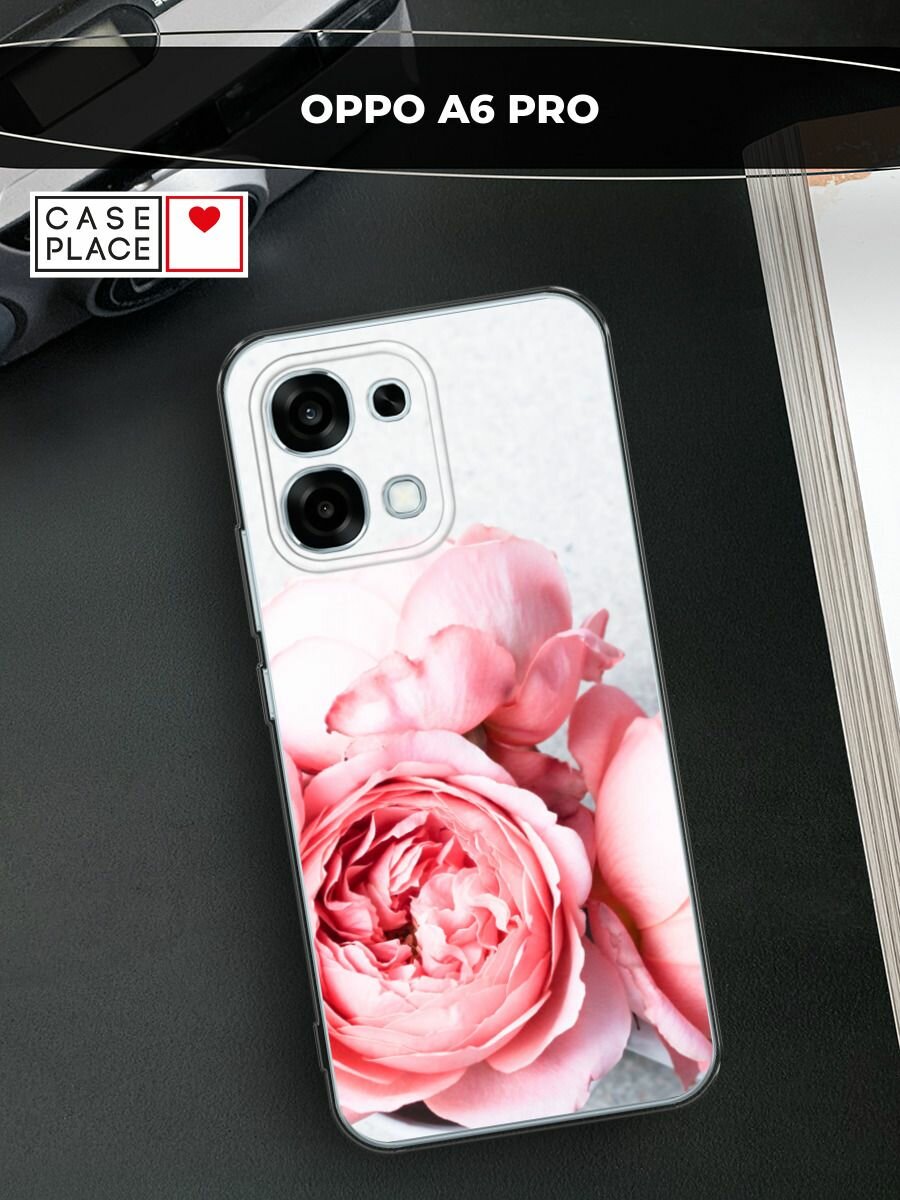 Силиконовый чехол на Oppo A6 Pro / Оппо A6 Про с принтом Пионы на белом