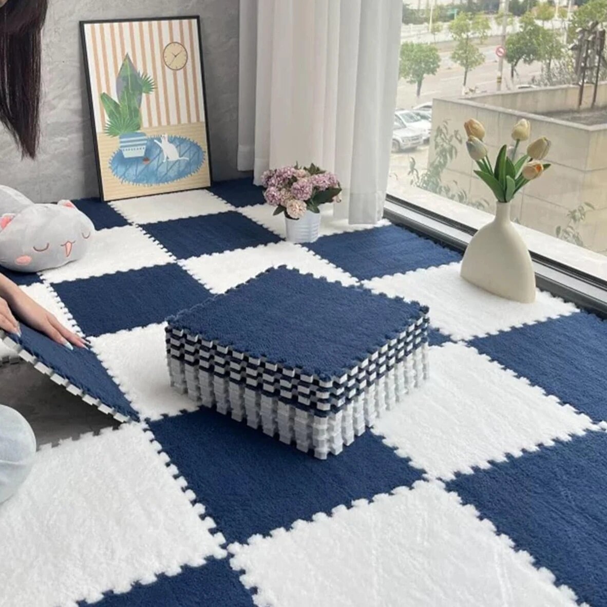 Пушистые коврики-пазлы из пенополиуретана 30x30 см, 10 шт.