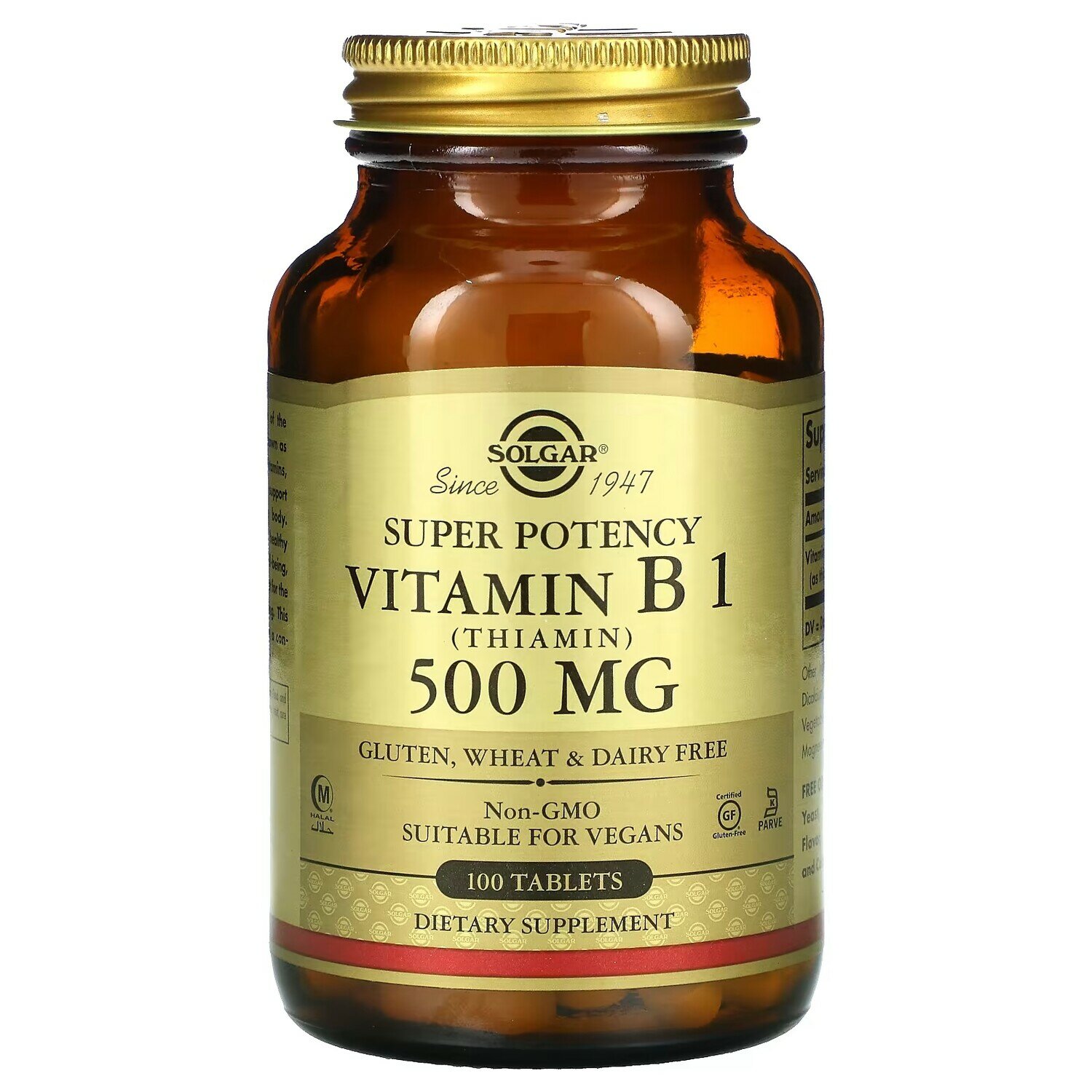 Solgar Vitamin B-1 (Thiamin), Витамин Б-1 (Тиамин), 500 мг, 100 таблеток