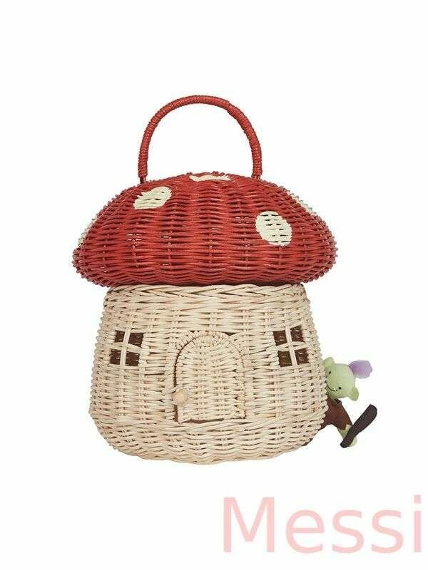 Корзина для хранения ручной работы из ротанга в форме гриба, красная, из мягкого ротанга