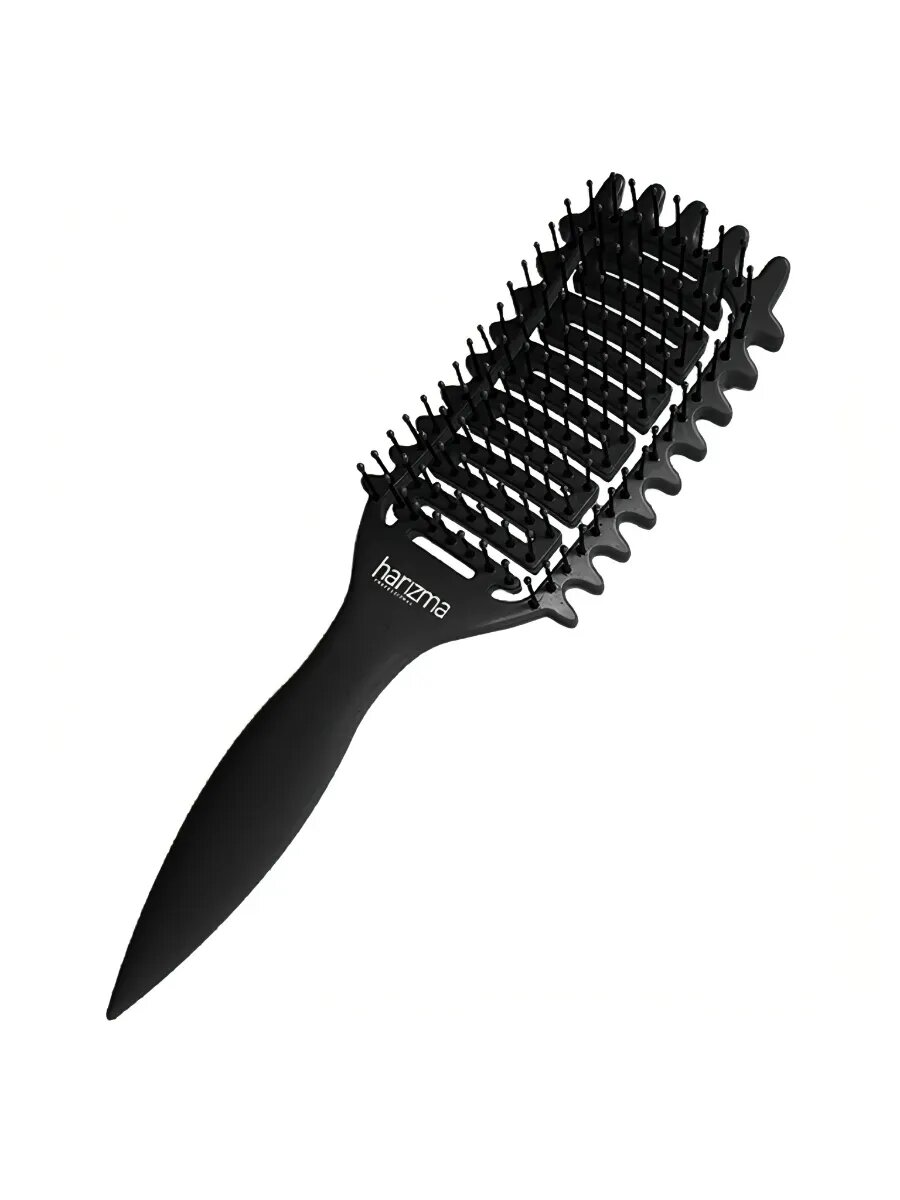 Щетка массажная Nylon 9 рядов из экологичного пластика с добавлением соломенного волокна черная