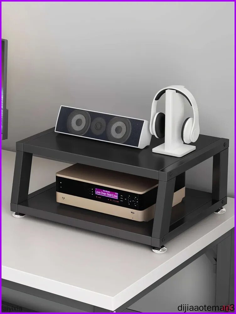 Стойка для Hi fi аппаратуры, 2 этажа, черная, для саундбара, сталь
