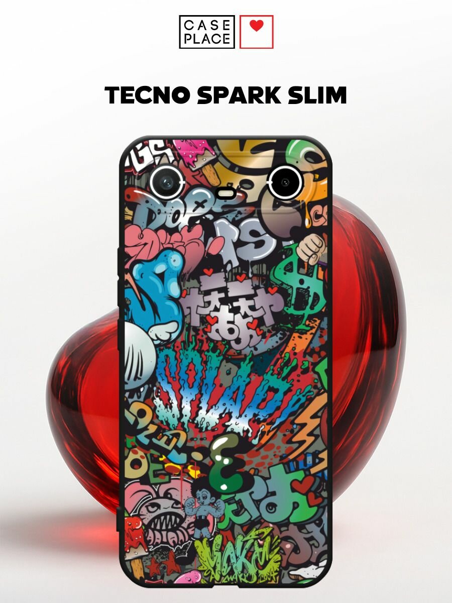 Черный матовый чехол на Tecno Spark Slim / Текно Спарк Слим с принтом Граффити надписи