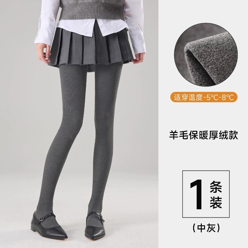 Женские шерстяные леггинсы для осени и зимы, с флисовой подкладкой, утепленные, теплые, черные, утягивающие колготки, Zhuji Hosiery.