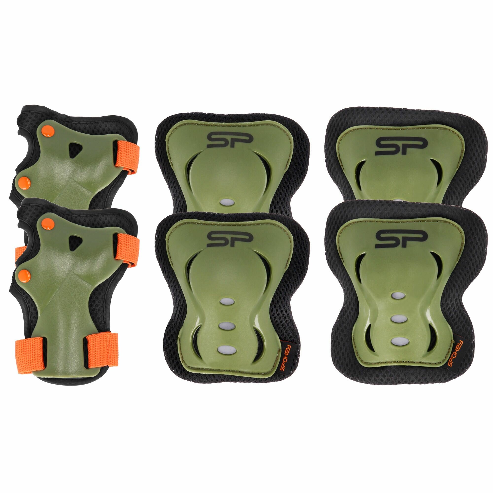 Набор детских накладок Spokey SHIELD, Decathlon, Цвет: Темно-Зеленый / Оранжевый, Размер: L
