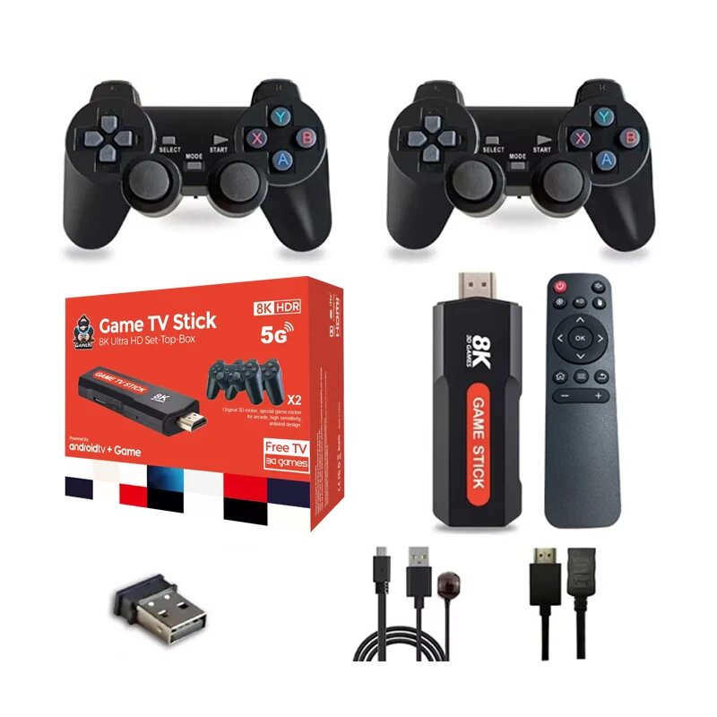 Игровая приставка X2 Game Stick HD 4K 8K 3D с двумя беспроводными контроллерами, 10000 игр, 64 ГБ, ретро-игры, Wi-Fi 4G/5G, игровая приставка PK Q9 Stick