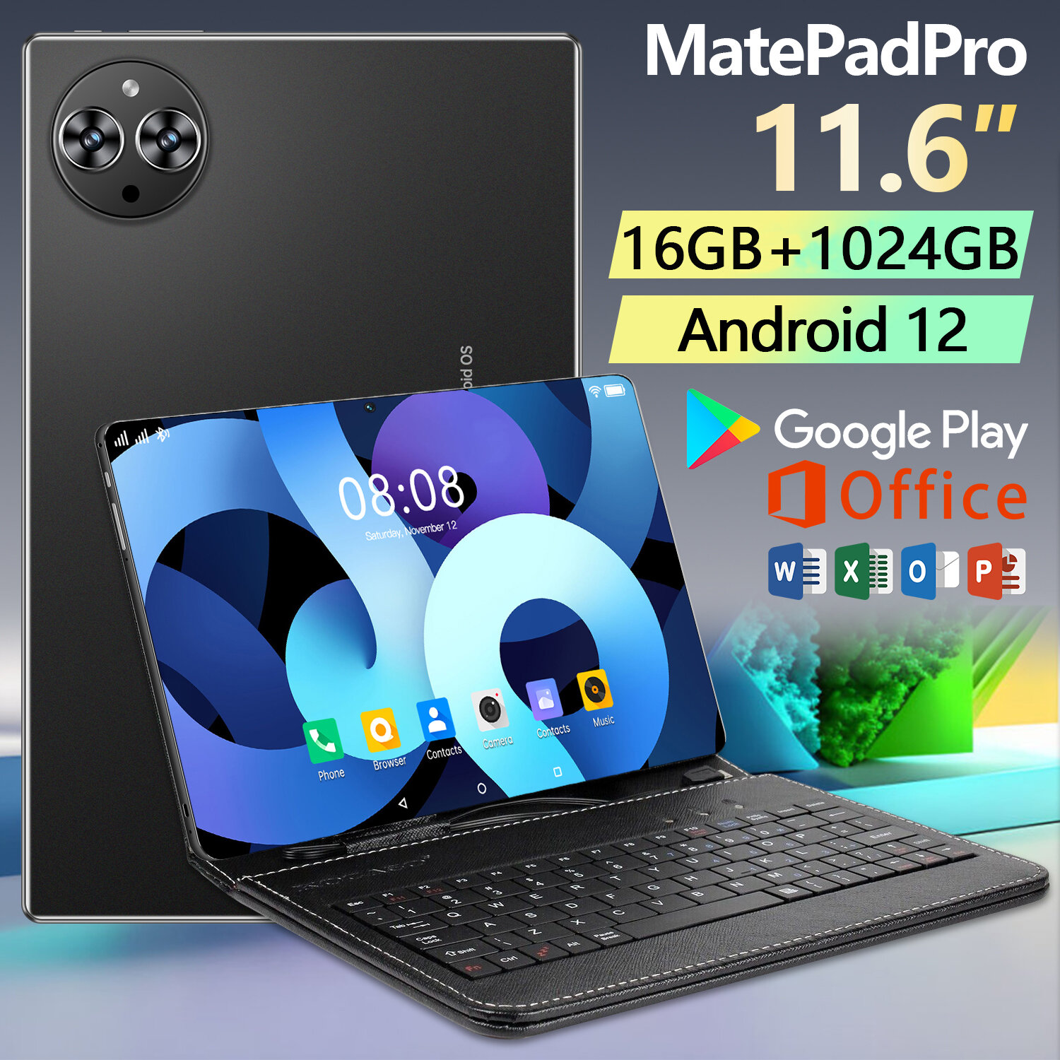 Планшет 16/1024GB 11.6 дюйм Android 13 / Клавиатура, мышь и Чехол