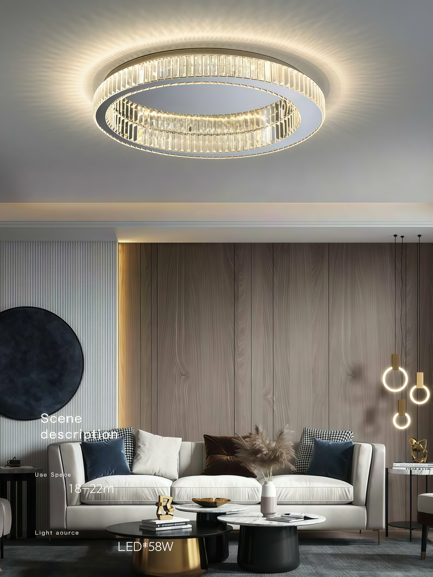 Люстра потолочная "Crystal Ceiling Lamp", хрустальная, RGB, 3 режима света,50cm