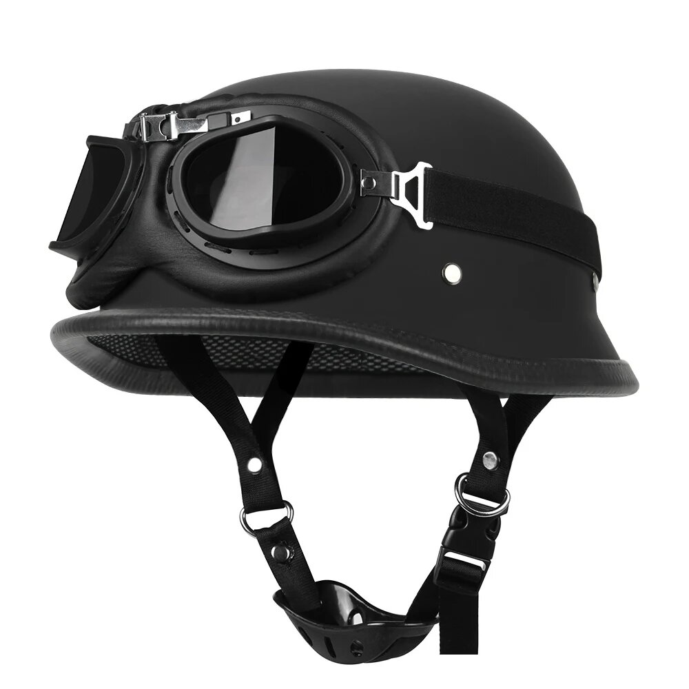 Черный винтажный мотошлем с очками, Color: 307Matte BK-316Lens
